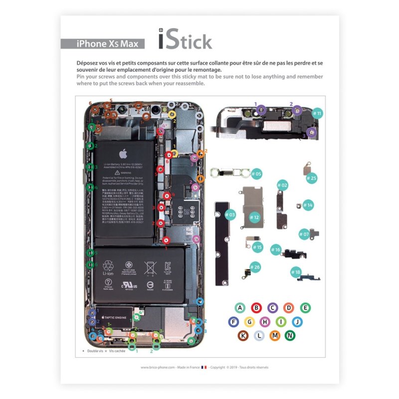 Patron adhésif d'aide au montage pas à pas pour iPhone XS Max